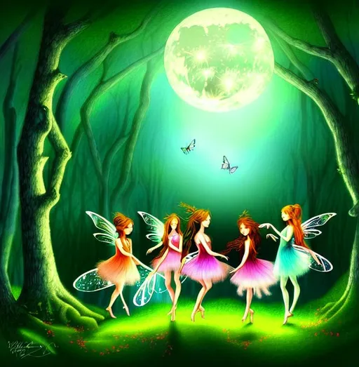 a beautiful illustration of three fairies dancing... | OpenArt