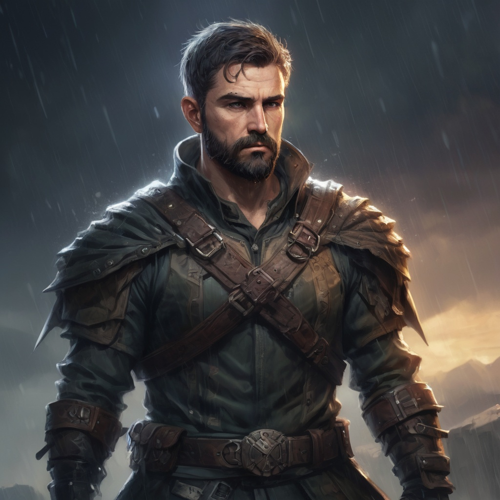 Male stocky heavy-set mature fantasy-ranger with sho...