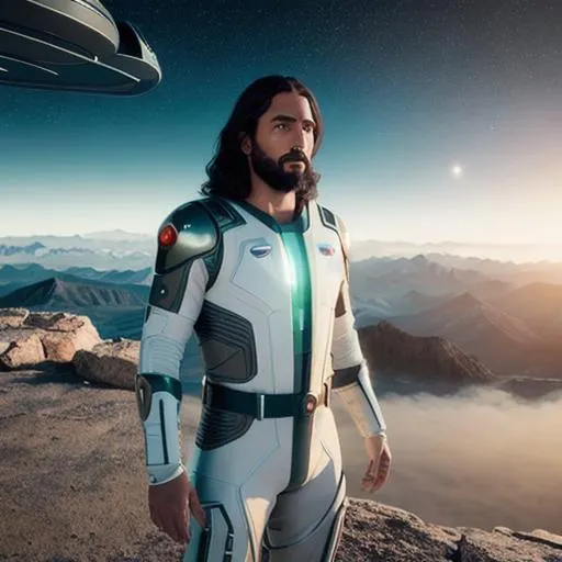 Ultrarealistic 8k Portrait of futuristic Jesus flyin...