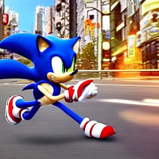 "Sonic the hedgehog funning thru a Tokyo street line...