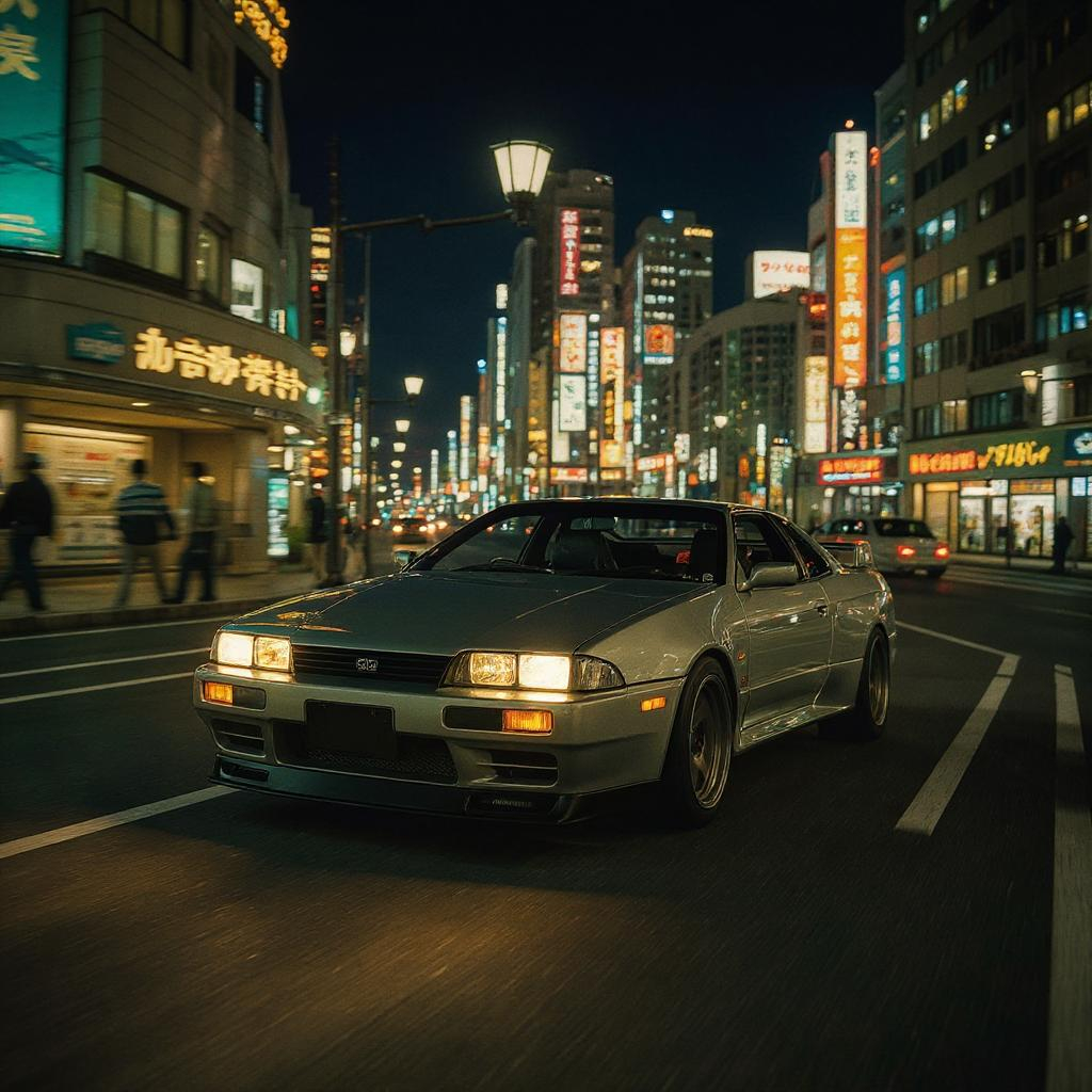 1990 GTR r32 driving on 90s Tokyo Shibuya, 90s Japan...