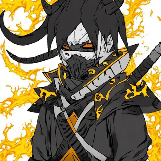 a demon slayer hashira with white mask and yellow an...