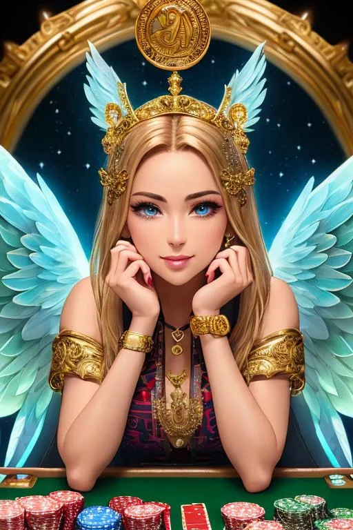 A whimsical paper craft angel with a joyful face, go...