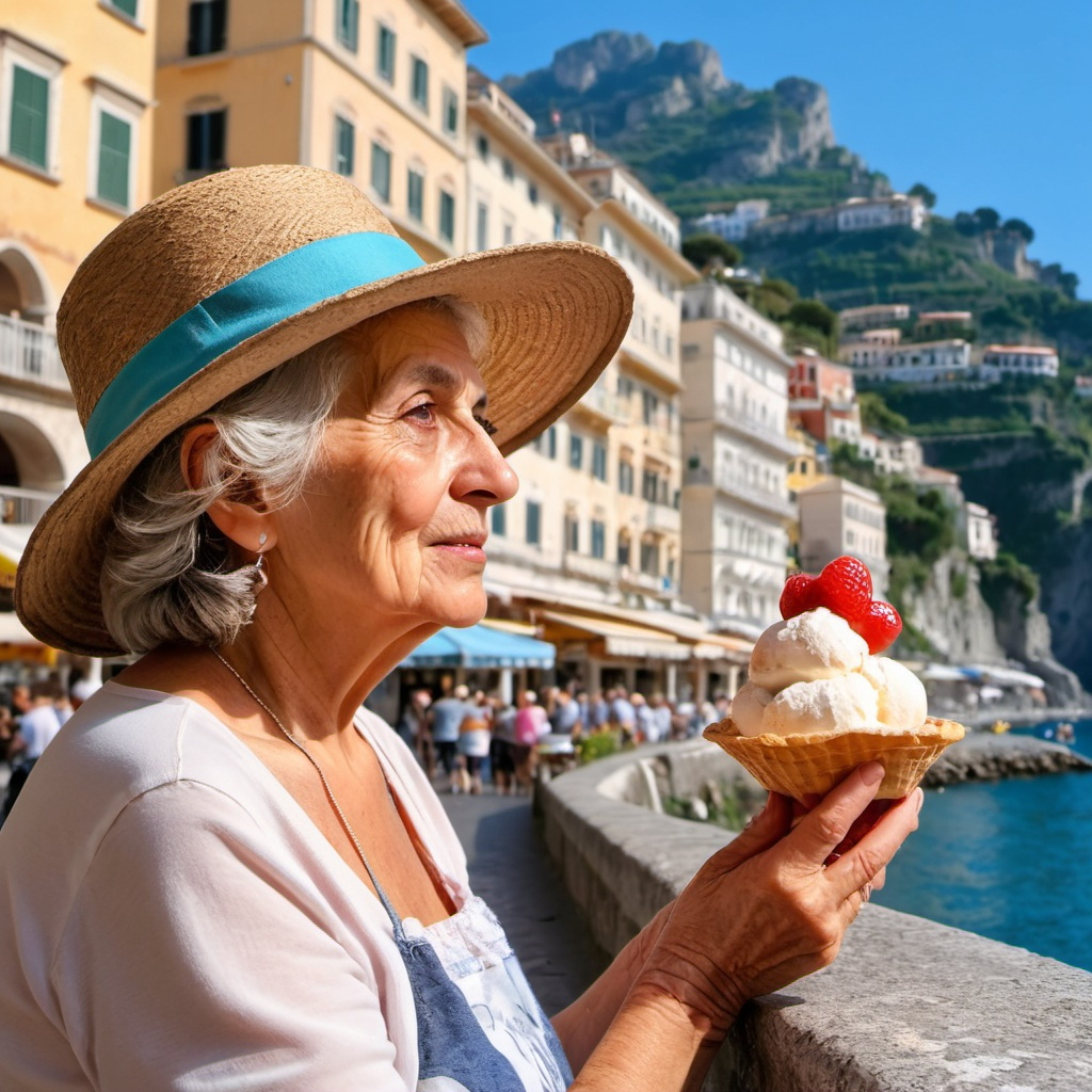 photo of old italian lady with a romantic italian ha...