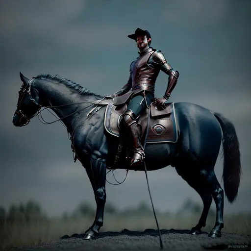 hero sitting on a black horse