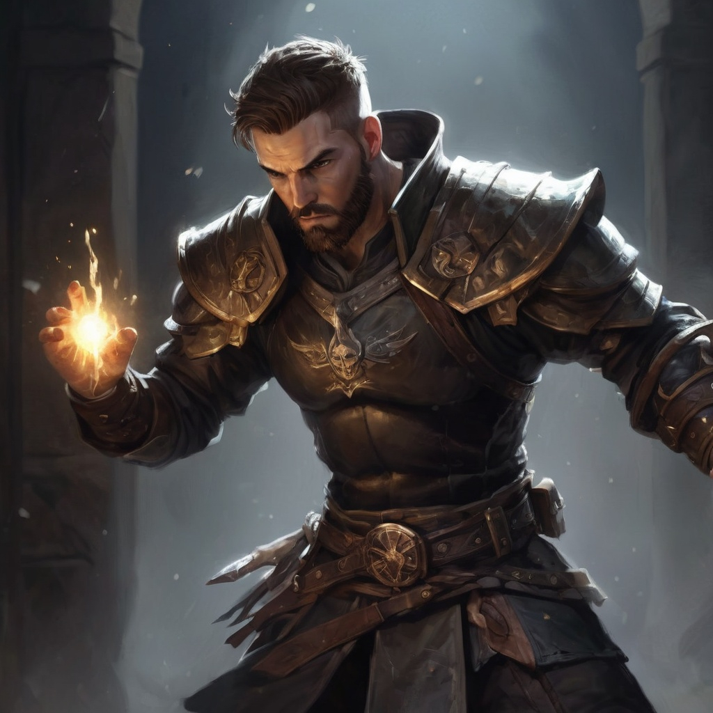 (torso) Male stocky large fit battle-mage with short...