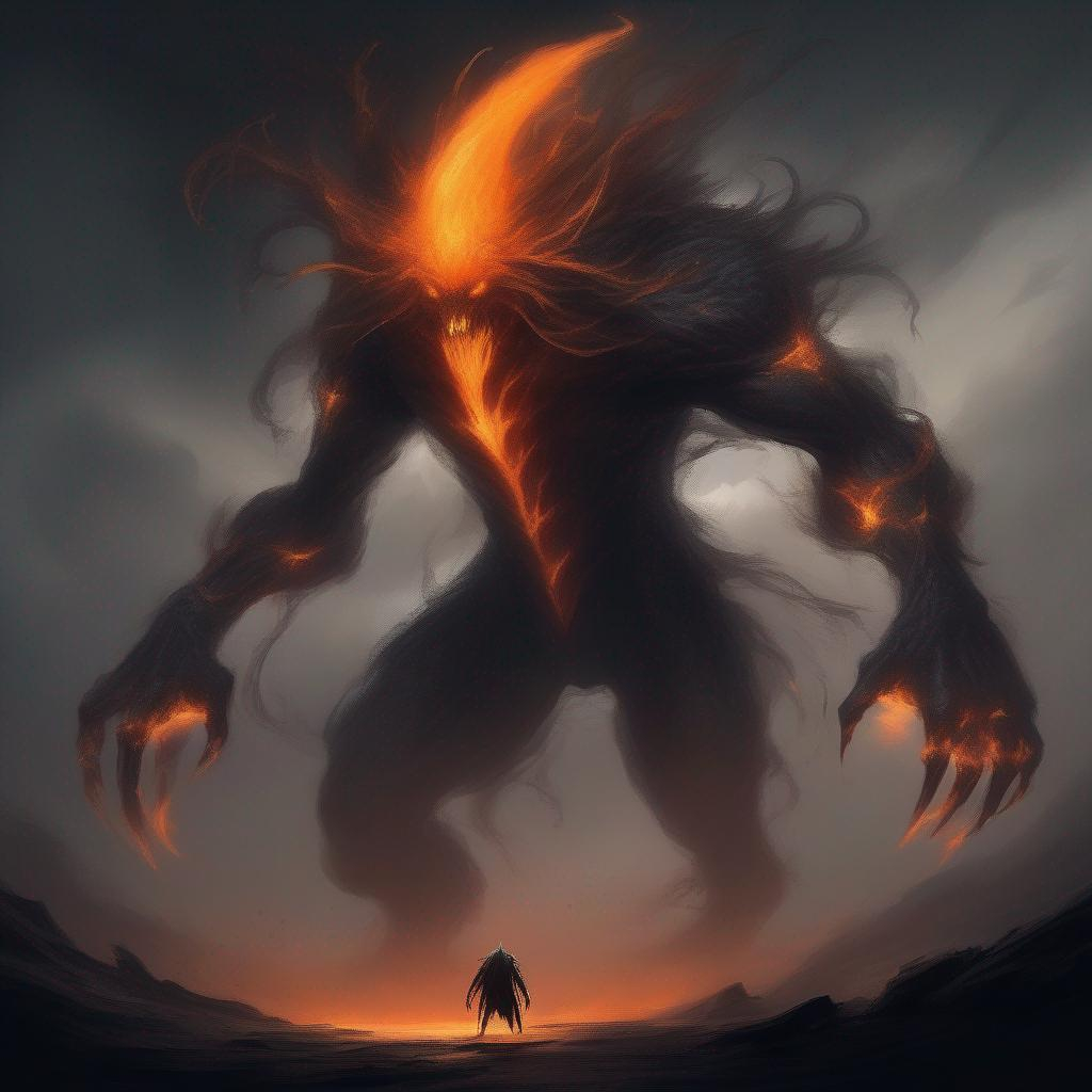 a gigantic chaos calamity monster made from wisps of...