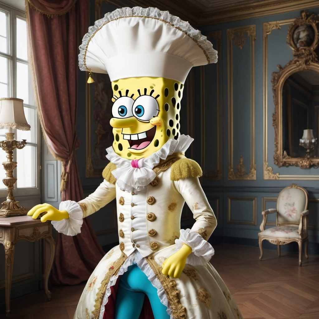 SpongeBob as a 18th century French rococo court dress