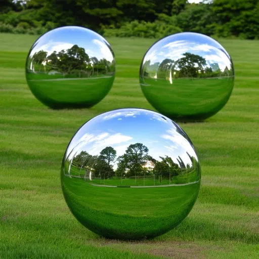 Clear orb with reflections from the green forest whe...