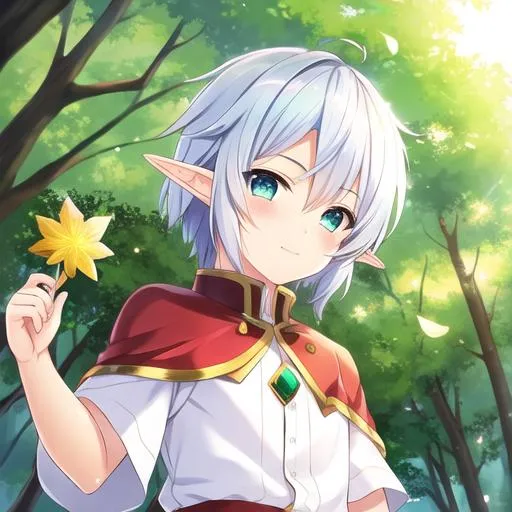 Cute Elf boy with white hair. He had galaxy green ey... | OpenArt