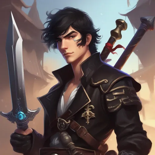 Male Pirate, Dual Wielding Falchions, Arcane art sty...