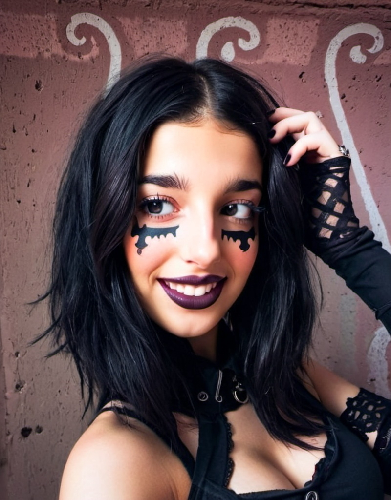 Revealing goth outfit, goth collar sleeves covered