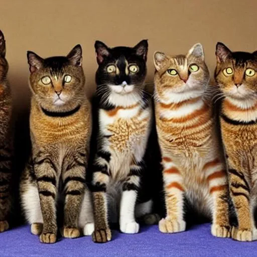 five cats trying to sing in sync but failing and the... | OpenArt