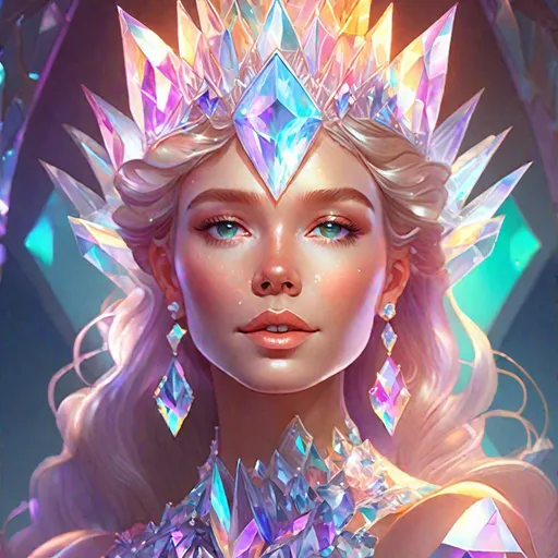 "Girl made of crystals wearing a crystal tiara and a...