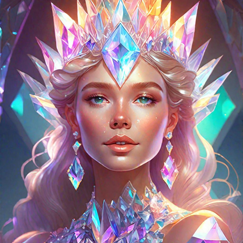 "Girl made of crystals wearing a crystal tiara and a...
