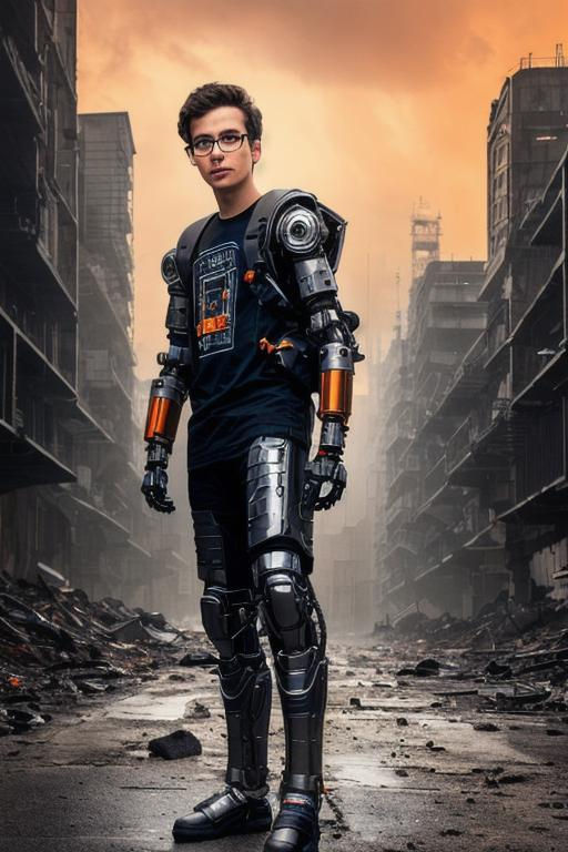 Small skinny nerd guy, normal clothes, a really huge... | OpenArt