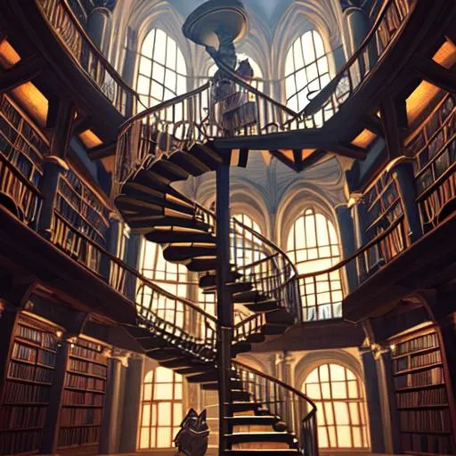 Inside wizards tower looking up, spiral staircase, l... | OpenArt