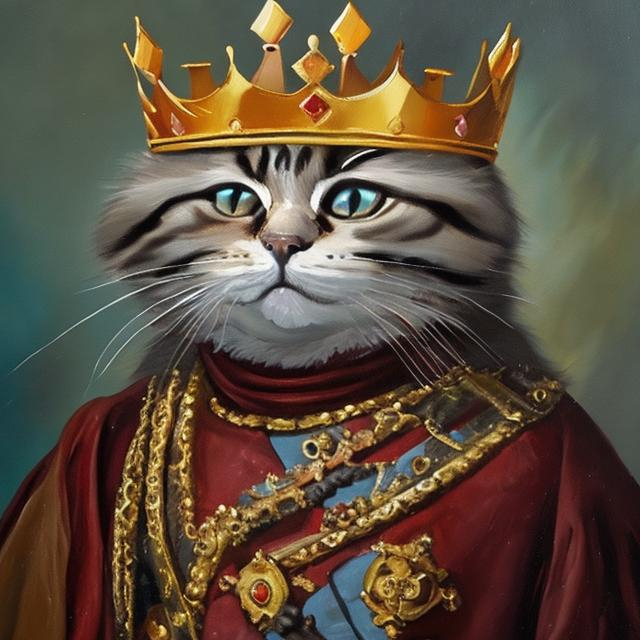 An oil painting of a cat dressed as a king | OpenArt