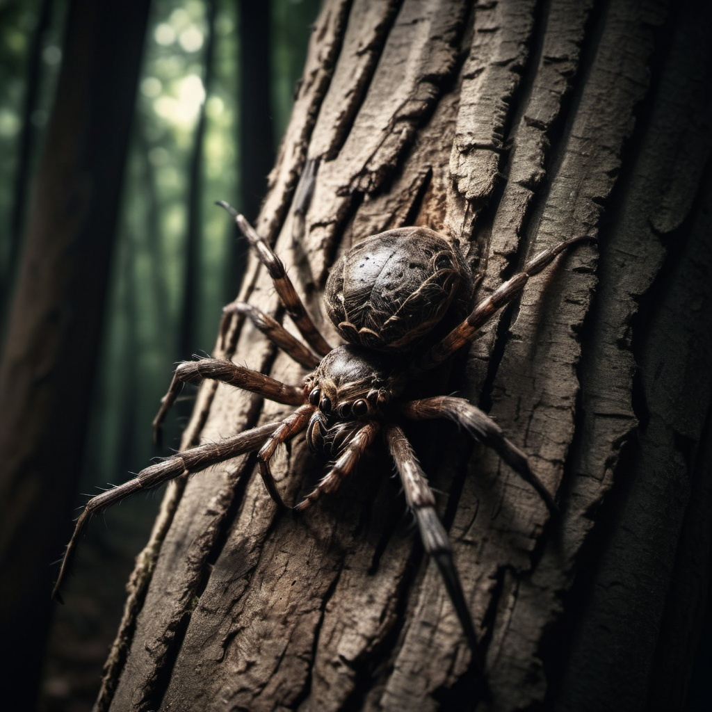 Very large scary insect spider sitting on trunk of t...