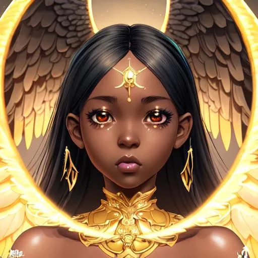 beautiful girl with black skin, angel, wings golden... | OpenArt