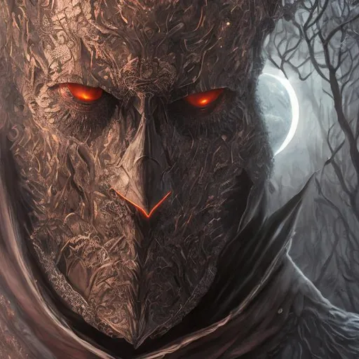 A painting of a menacing knight in a dark shaded arm...