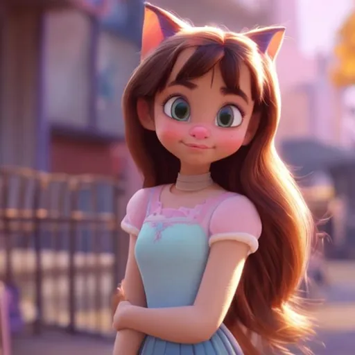 A beautiful girl from an animated movie who is part cat