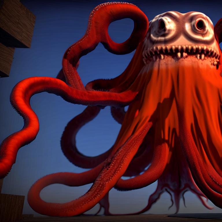 Strange cube, giant squid, horror, HD, 2k, real. | OpenArt
