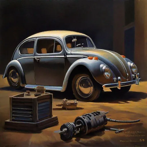model sheet of fusca car and it's motor, realistic,...