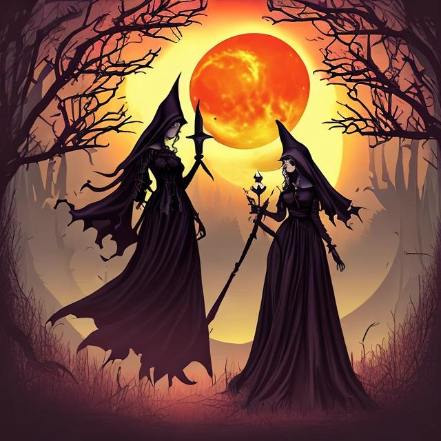 gothic woman witch mage forest sunset sunrise moon