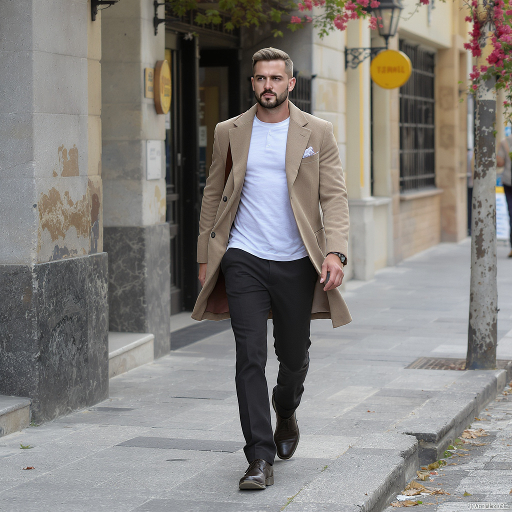 hyper realistic man walking down a street