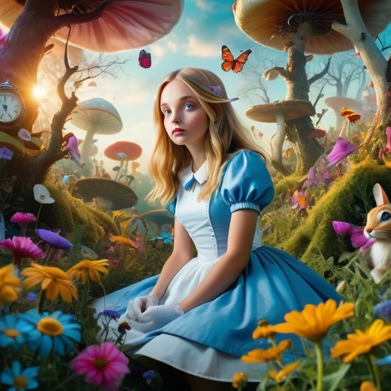 Alice in Wonderland dreamscape. Sunrise. A beautiful...