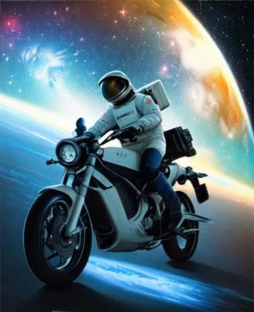 A person is riding their motorcycle on an alien planet | OpenArt