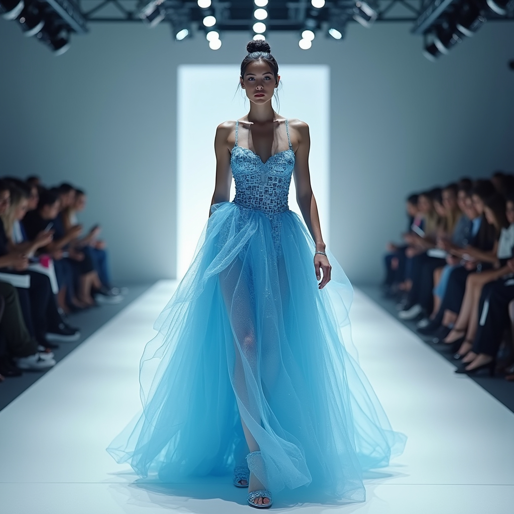 A qr code printed dress wearing top model's dress tu...