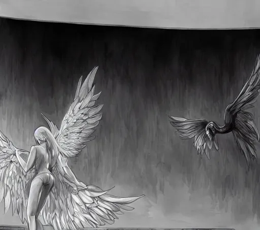 Drawing of an {angel} with {wings}, {zilver and red... | OpenArt