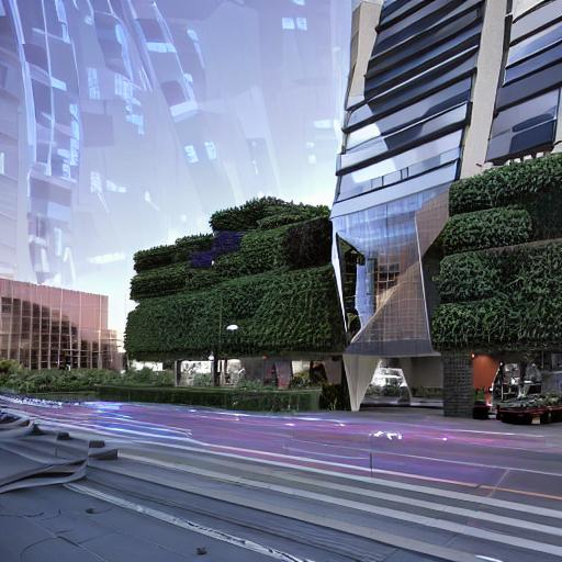 a futuristic office building, a facade that features... | OpenArt