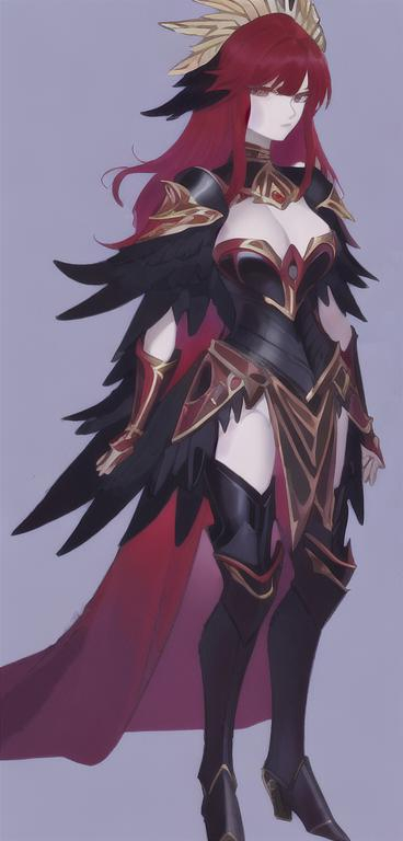 Redhead OC, full body, black swan armor, red right s... | OpenArt