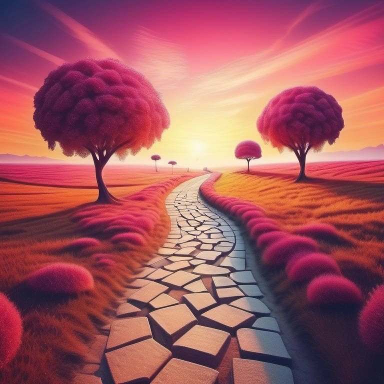 A beautiful surreal path at sunrise. Surrealism. Ima...
