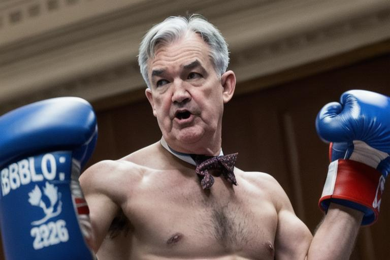 Jerome powell fighting a bear with boxing gloves on | OpenArt