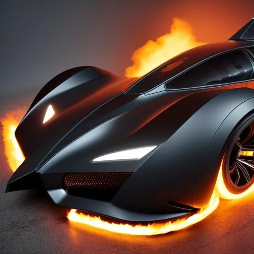 Futuristic Batmobile on fire maximum speed through s... | OpenArt