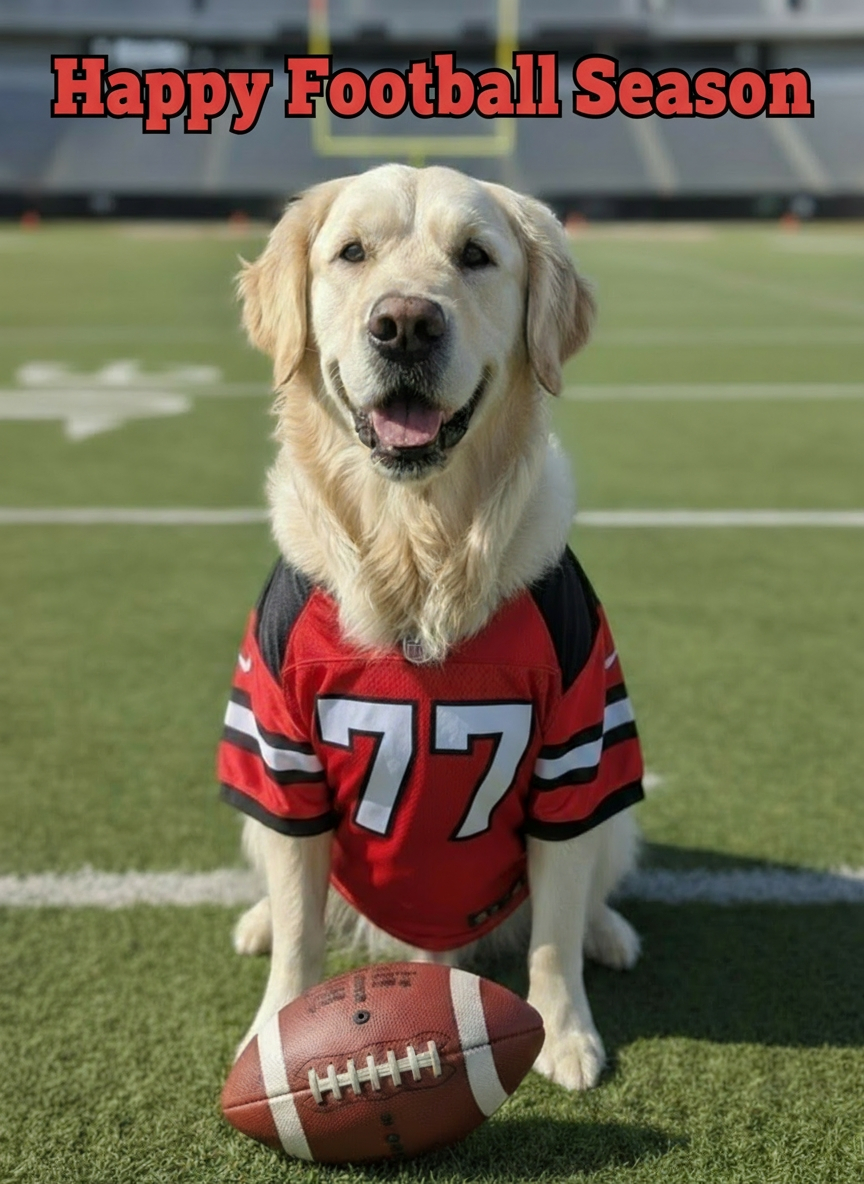 Add "Happy Football Season" in a red and black sport...