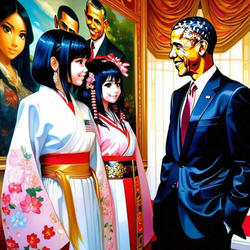Barack Obama meets anime girls, anime style, extreme...