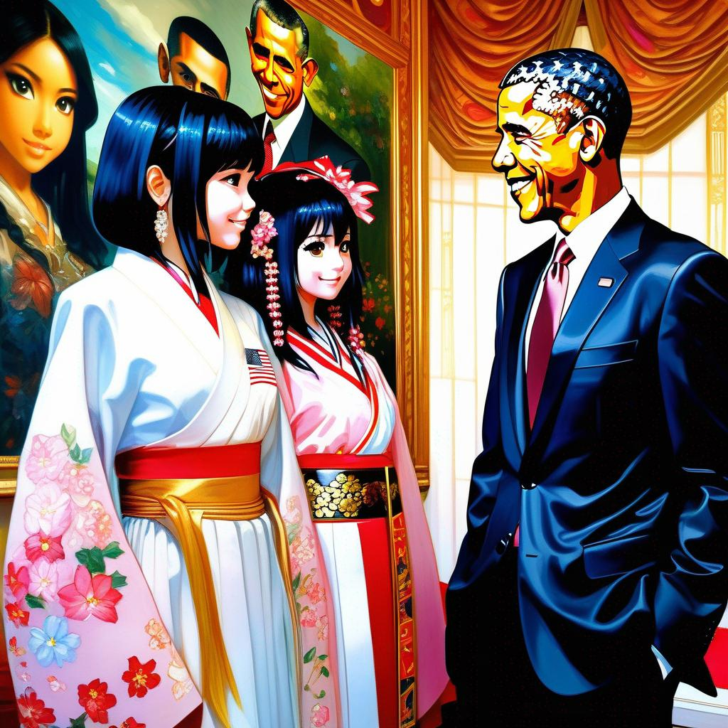 Barack Obama meets anime girls, anime style, extreme...
