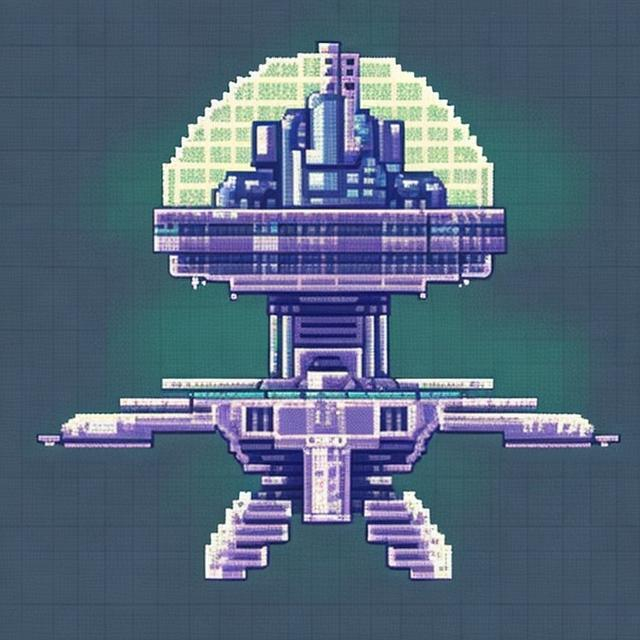 A alien ship with alien sitting, pixel art, small si...