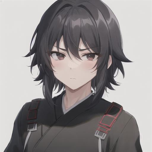 boy, medium hair, ninja without mask, black eye, 15...