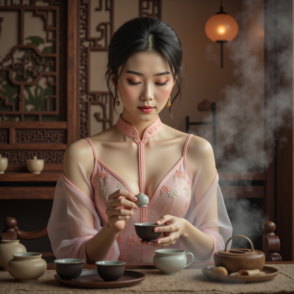 A young, stunning Chinese woman with an alluring fig...