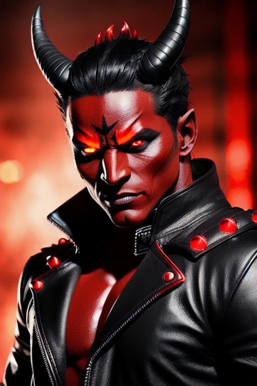 Photorealistic Devil man, Red Skin and eyes, Black m...