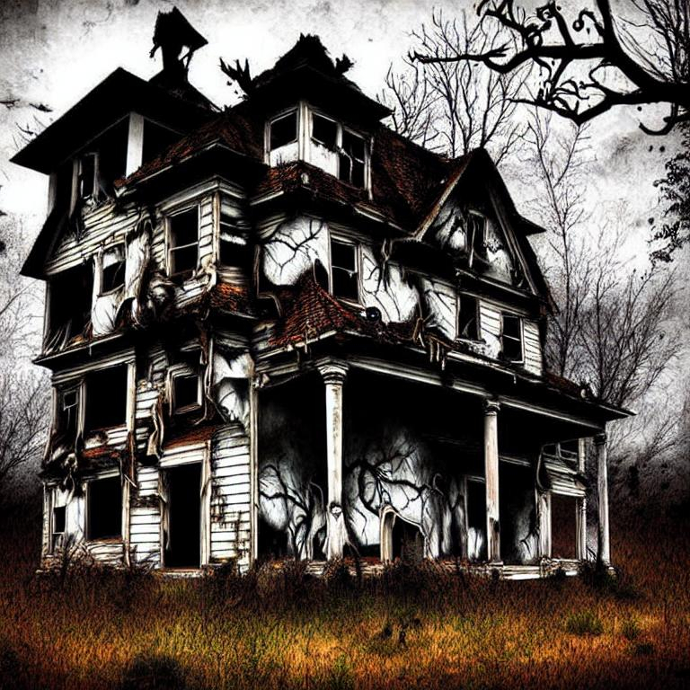scary abandoned house with demons detailed realistic...