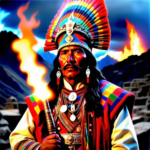 "Photorealistic spectral Andean revolutionary leader...