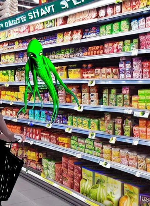 alien shopping in a grocery store cctv