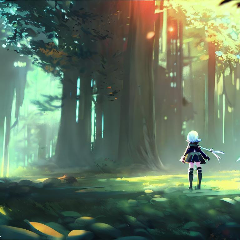 Nier Automata 2B, forest background, rich vivid colo... | OpenArt